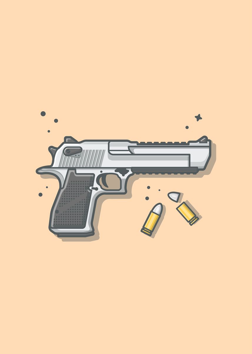 'Pistol Gun with Bullets ' Poster, picture, metal print, paint by ...