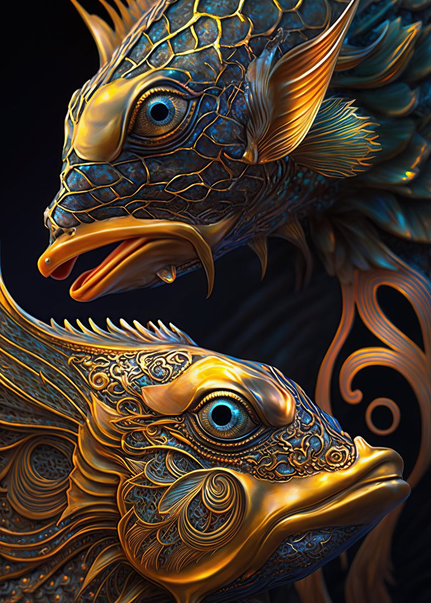 'Golden Fishs' Poster by Guillaume Pingard | Displate