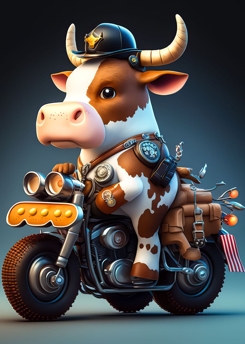 'Cute Cow Riding a bike' Poster, picture, metal print, paint by Mahi ...