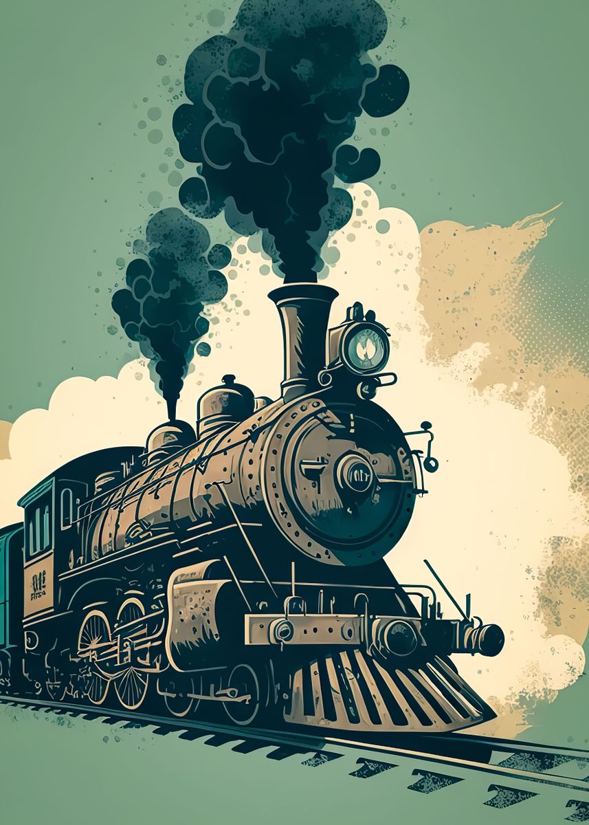 'Retro Locomotive Train' Poster, picture, metal print, paint by Lorelai ...