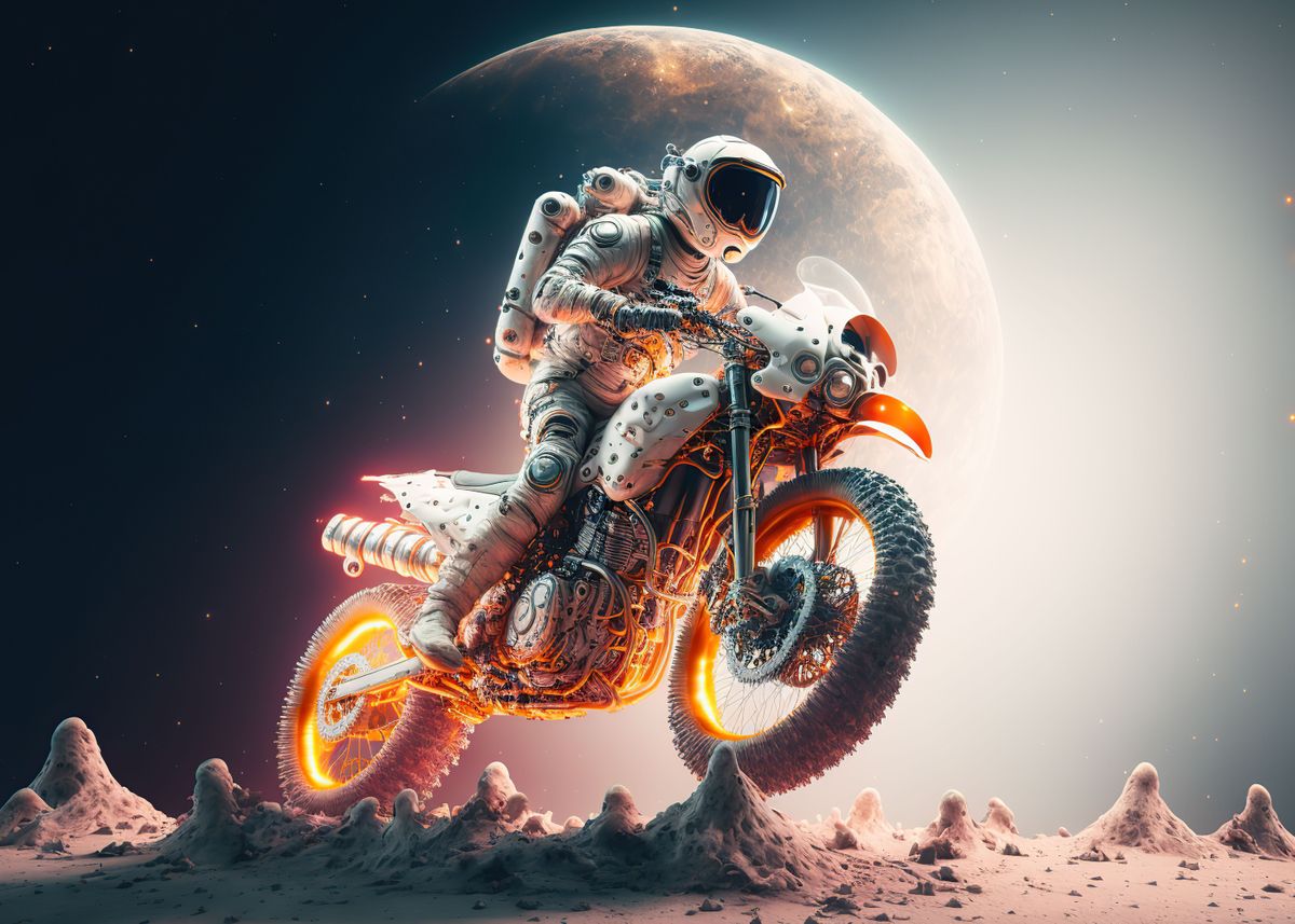 'Astronaut riding motorbike' Poster by Ahmet Thorpe | Displate