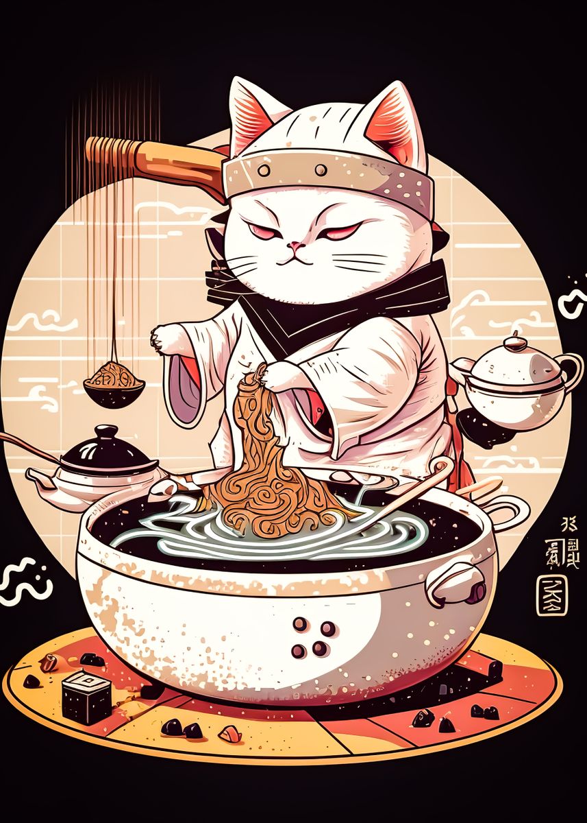 'sushi cat chef japan' Poster, picture, metal print, paint by Finnian ...