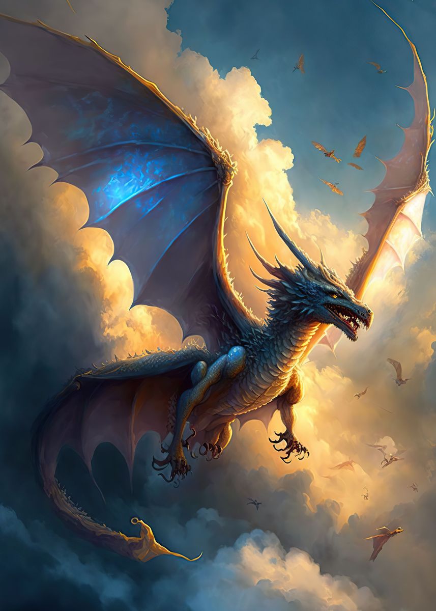 'Flying dragon' Poster, picture, metal print, paint by Silhouette Anime ...