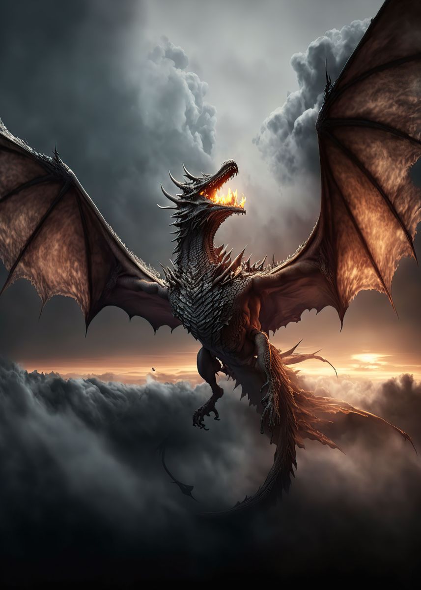 'Flying dragon' Poster, picture, metal print, paint by Silhouette Anime ...