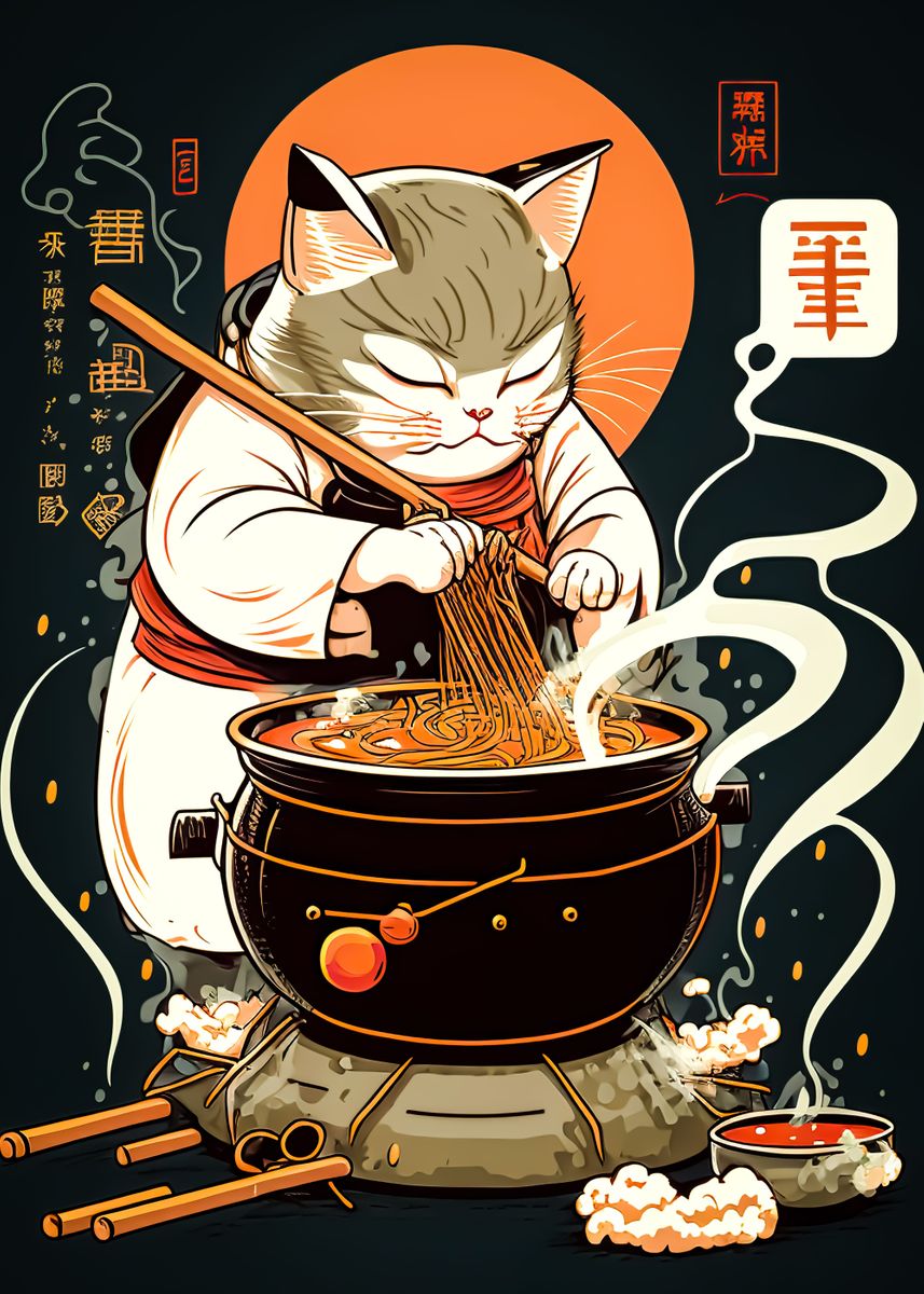 'sushi cat chef japan' Poster, picture, metal print, paint by Finnian ...