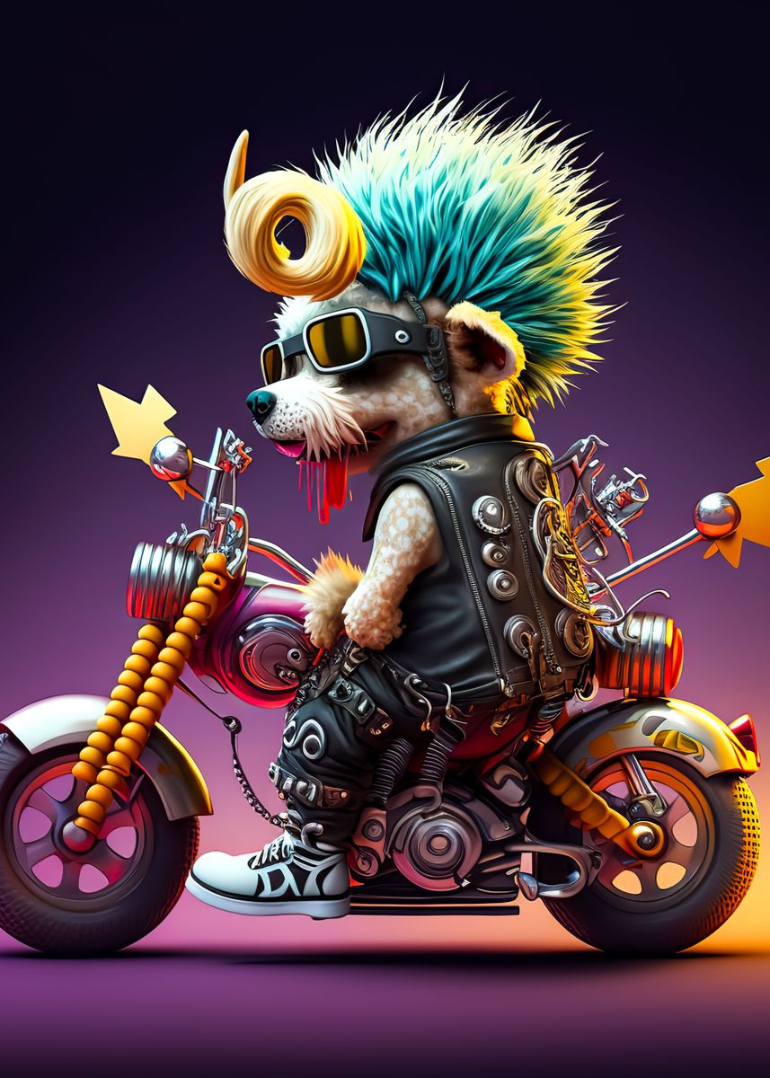'Cute Dog Riding a bike' Poster, picture, metal print, paint by Lorelei ...