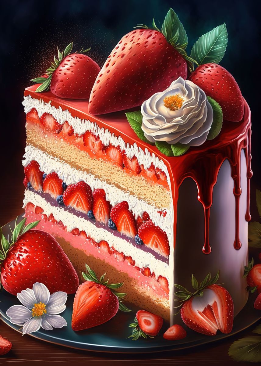 'Strawberry cake ' Poster, picture, metal print, paint by King Kean ...