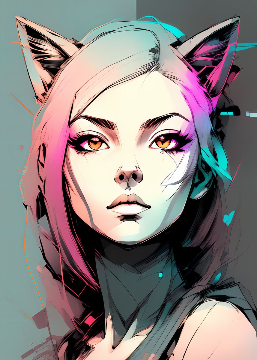 'Cat girl cyber soldier' Poster, picture, metal print, paint by Rizky ...