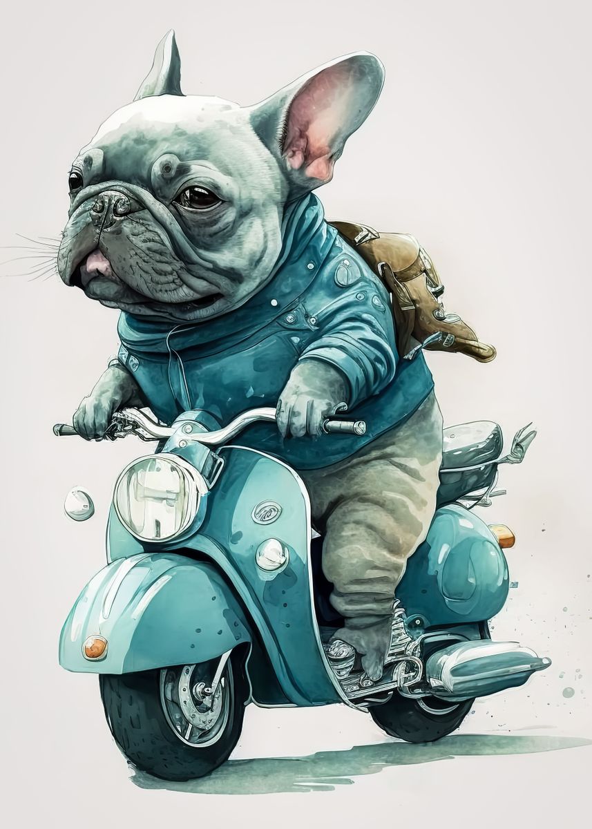 'Cute Dog Riding a bike' Poster, picture, metal print, paint by Lorelei ...