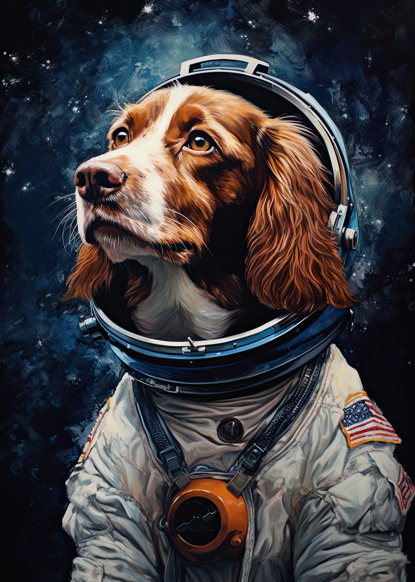 'Brittany Spaniel Astronaut' Poster, picture, metal print, paint by PetPrints | Displate