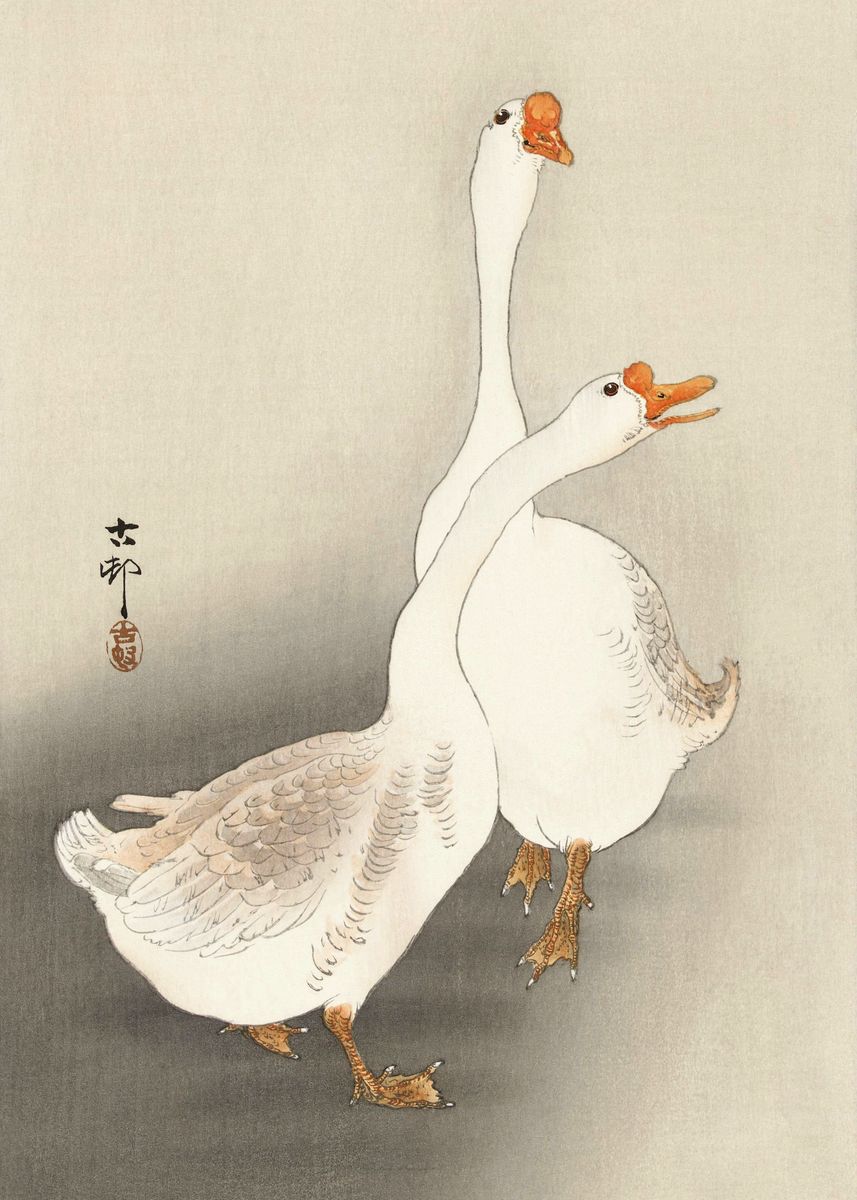 'Two geese Ohara Koson' Poster, picture, metal print, paint by ...