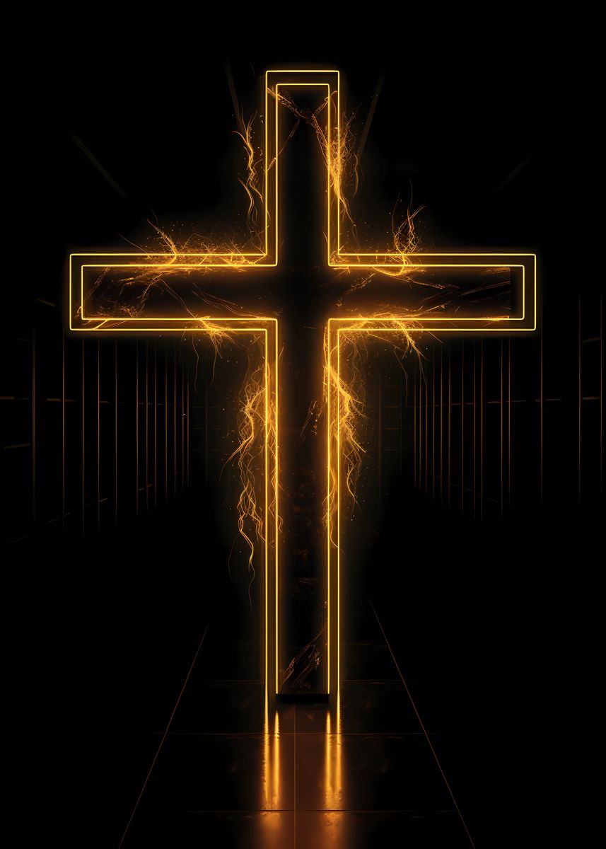 'Golden Christian Cross 4' Poster, picture, metal print, paint by ...