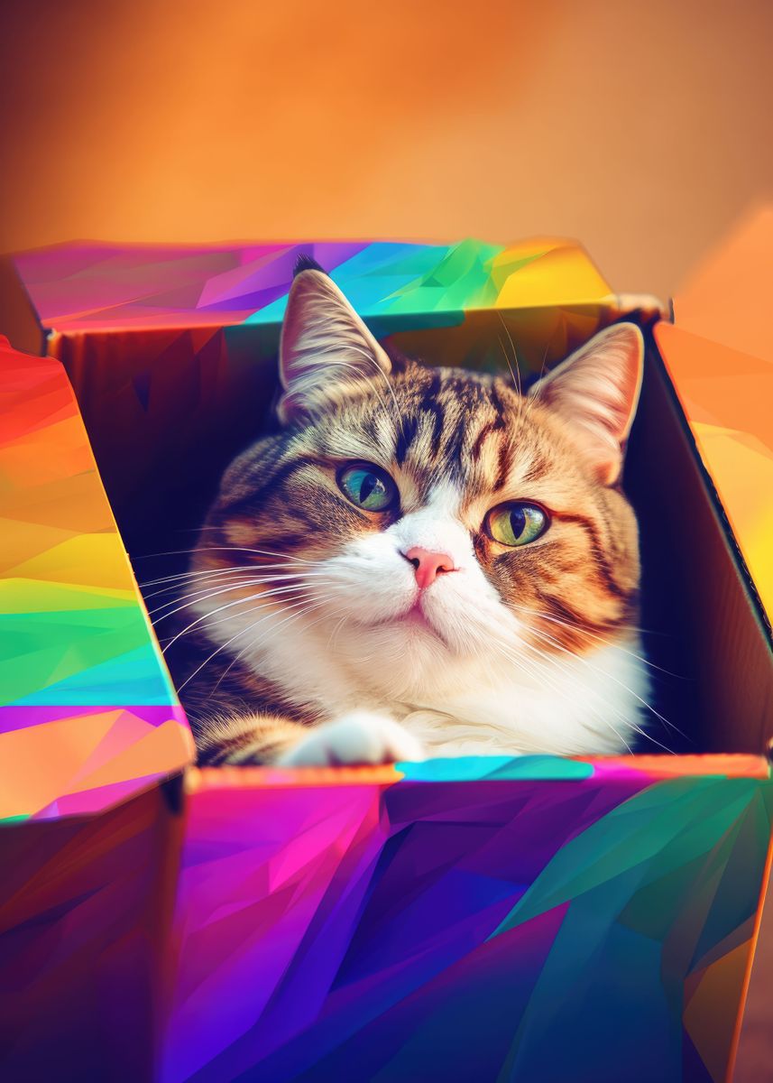 'Purrfectly Packaged Cat' Poster, picture, metal print, paint by ...