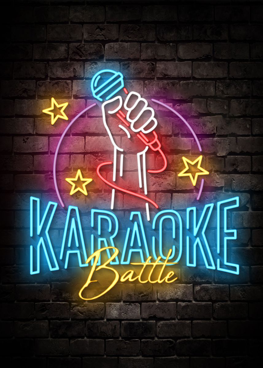 'Karaoke Battle Neon' Poster, picture, metal print, paint by 5Fine ...