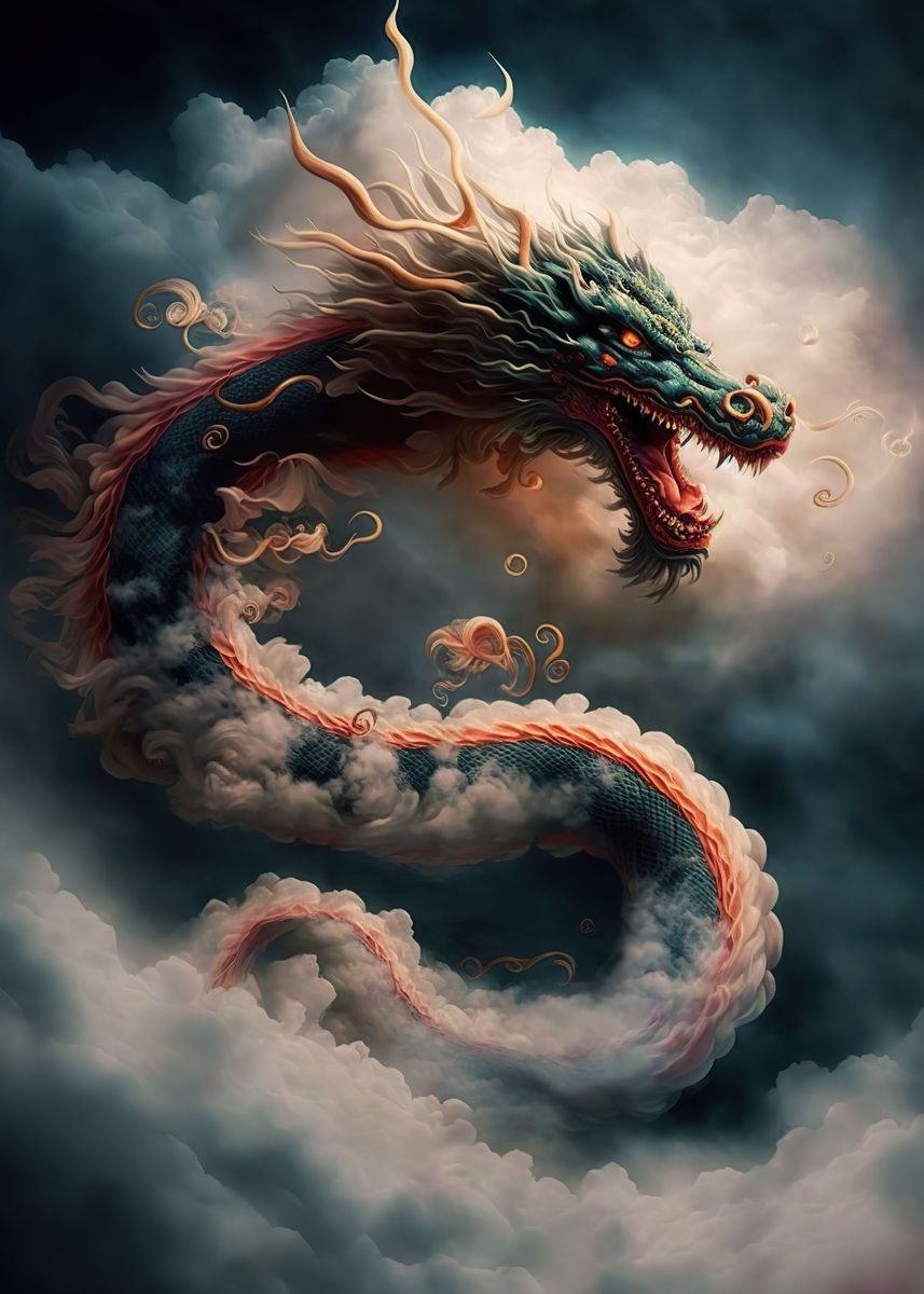 'Flying dragon' Poster, picture, metal print, paint by Silhouette Anime ...