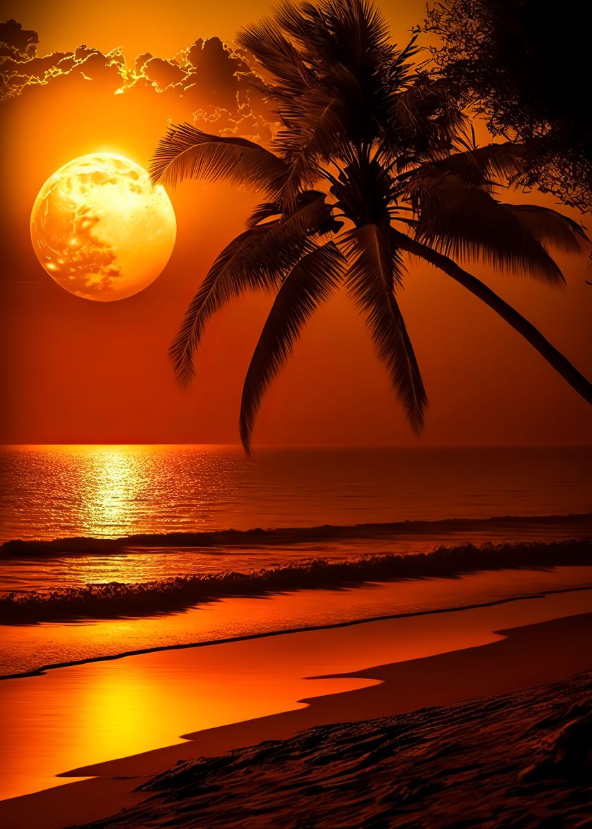 'Sunset Beach Landscapes' Poster, picture, metal print, paint by ...