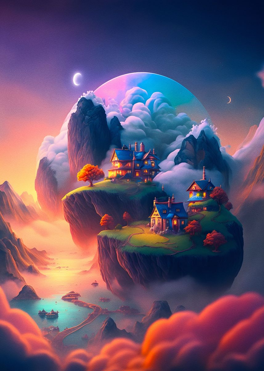 'castle above clouds' Poster, picture, metal print, paint by Muhammad Irsan | Displate