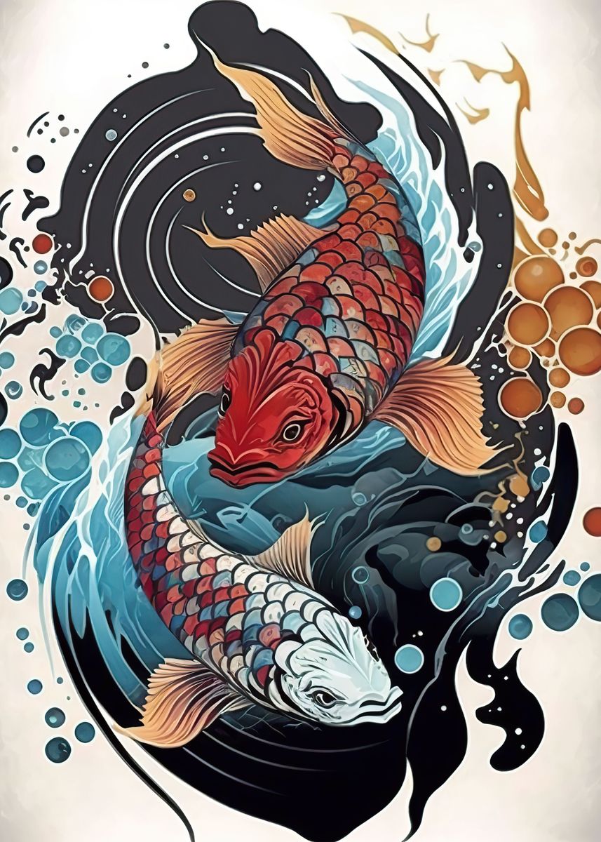 'Koi fish japanese' Poster, picture, metal print, paint by ...