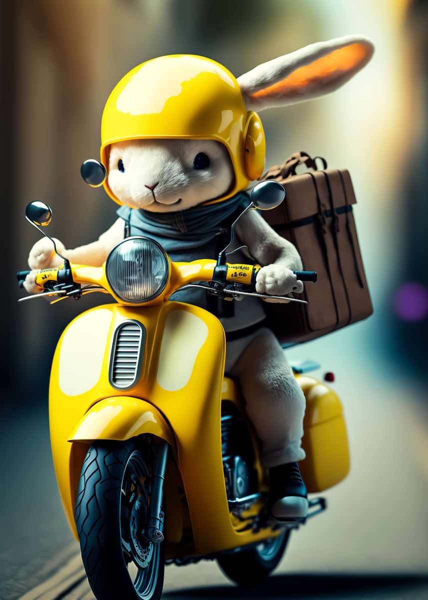 'Cute Bunny Riding a bike' Poster, picture, metal print, paint by Brax ...
