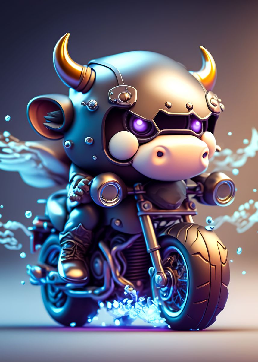 'Cute Cow Riding a bike' Poster, picture, metal print, paint by Mahi ...