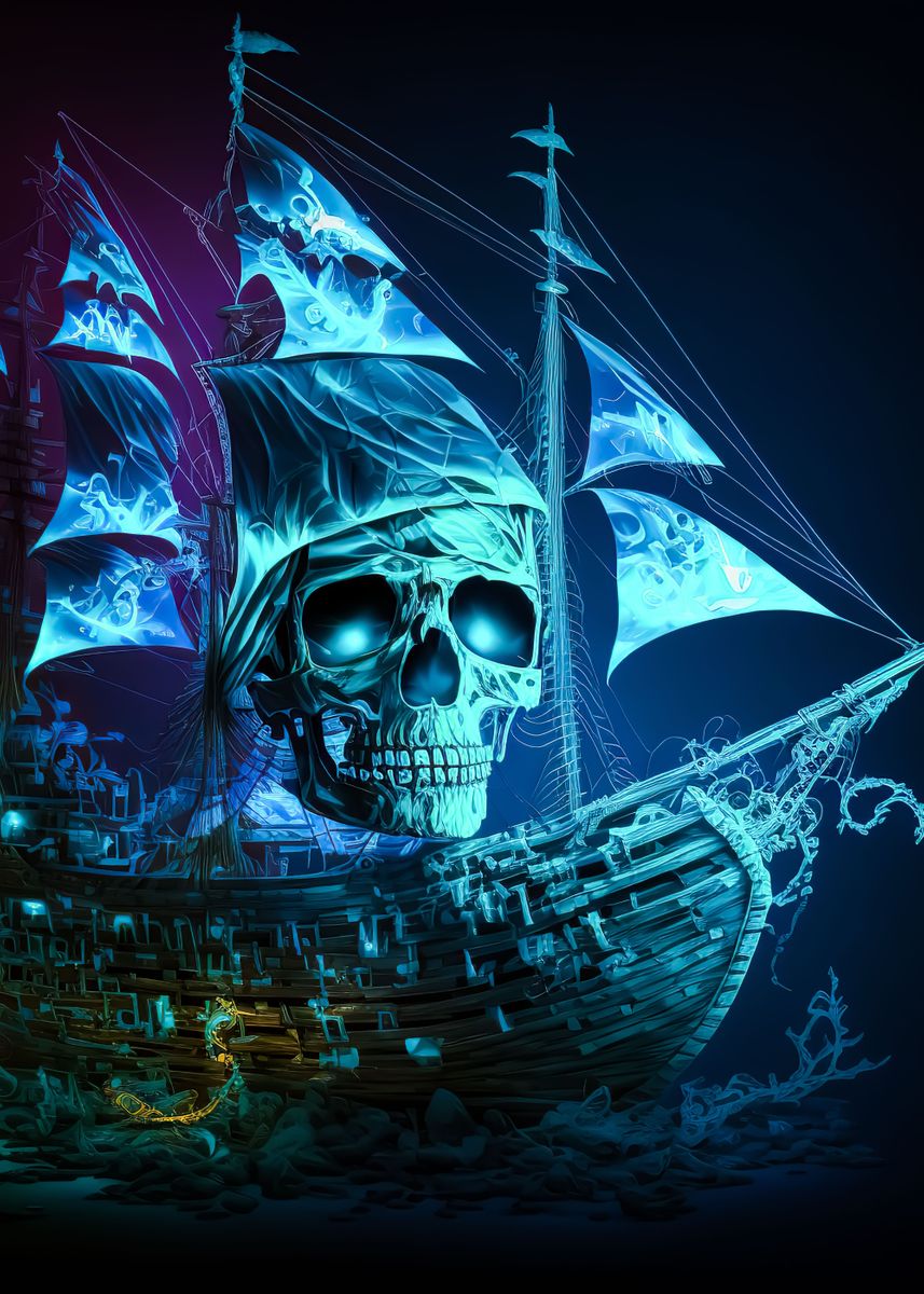 'skull pirate ship' Poster, picture, metal print, paint by Nana Battle ...