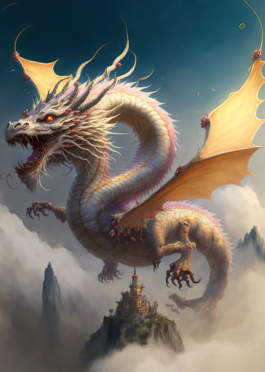 'Flying dragon' Poster, picture, metal print, paint by Silhouette Anime ...