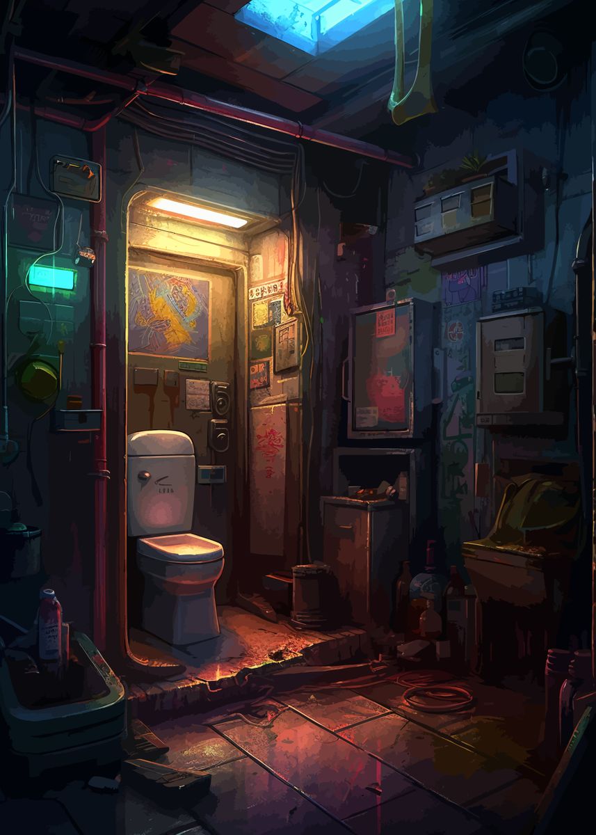 'Toilet Cyberpunk Cartoon' Poster, picture, metal print, paint by ...
