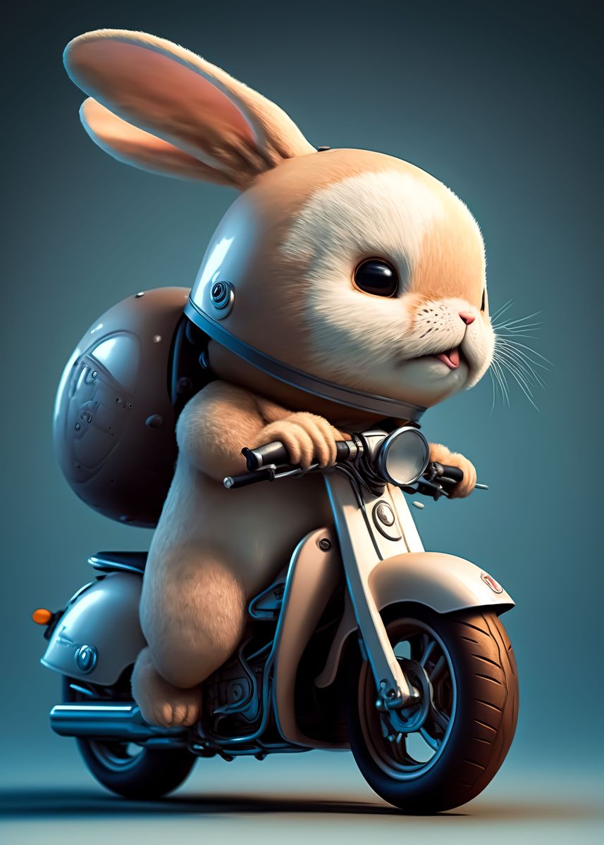 'Cute Bunny Riding a bike' Poster by Brax Rice | Displate