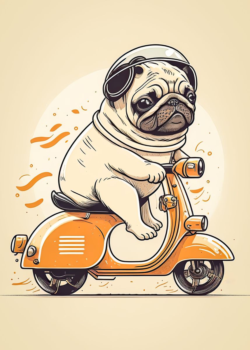 'Cute Dog Riding a bike' Poster, picture, metal print, paint by Lorelei ...