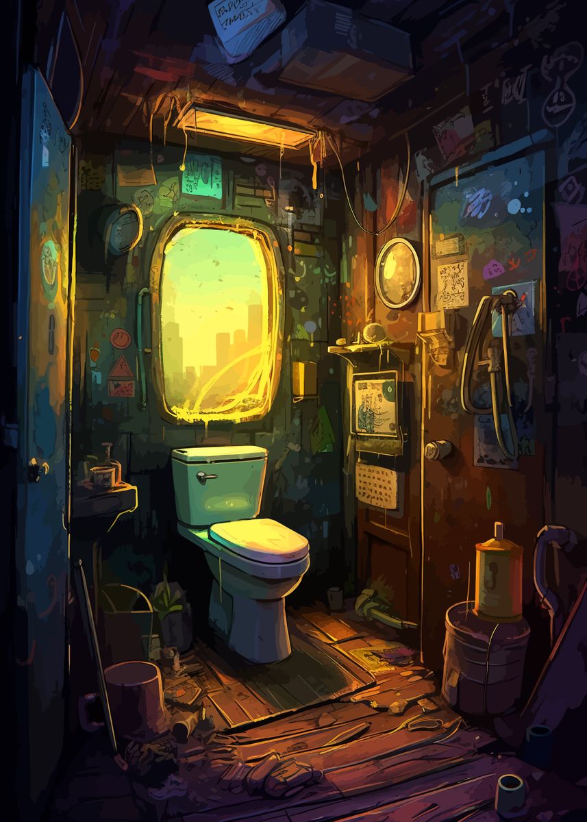 'Toilet Cyberpunk Cartoon' Poster, picture, metal print, paint by ...