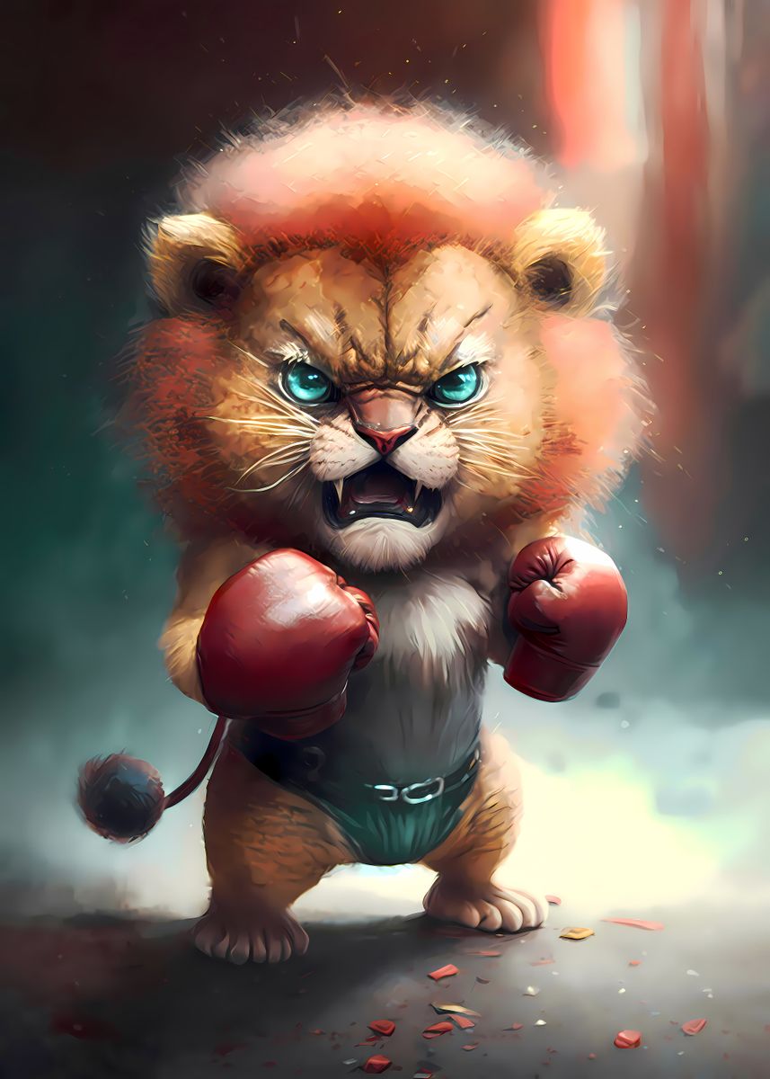 'Angry Lion Cub Boxer' Poster, picture, metal print, paint by Luong ...