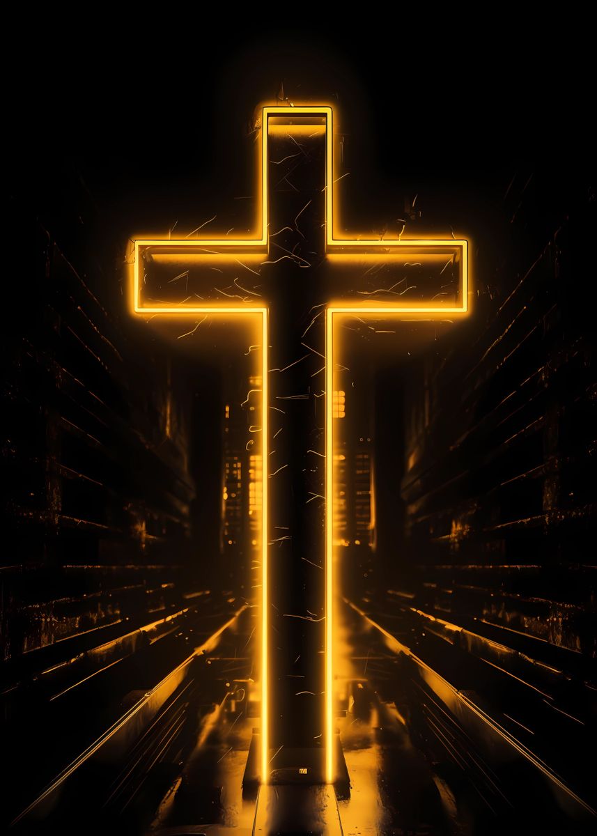 'Golden Christian Cross 7' Poster, picture, metal print, paint by ...