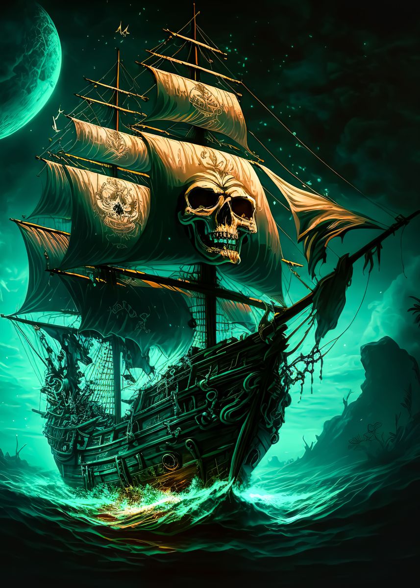 'skull pirate ship' Poster, picture, metal print, paint by Nana Battle ...