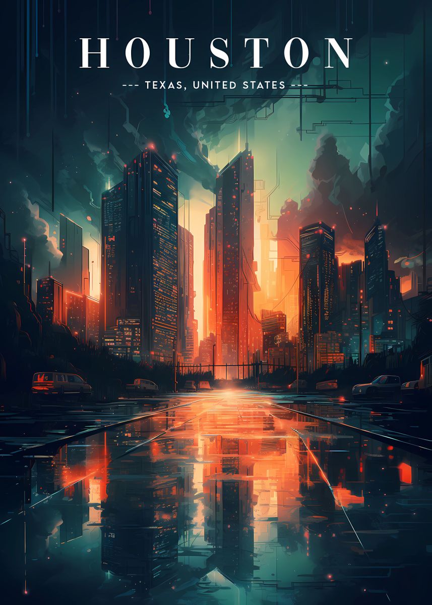 'Houston Urban horizon' Poster, picture, metal print, paint by Mazzy ...