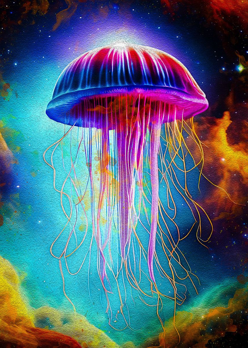 'Jellyfish in space' Poster, picture, metal print, paint by tricky dee | Displate