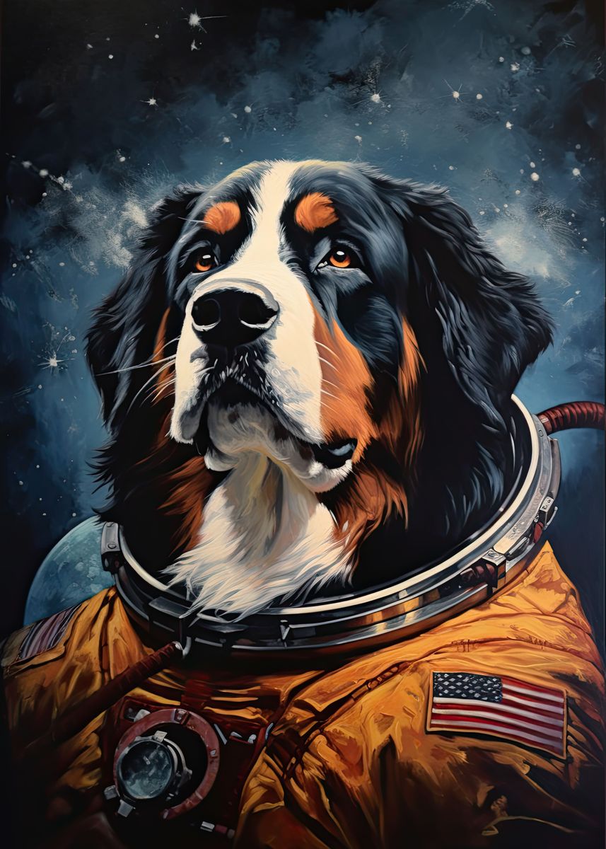'Bernese Mountain Astronaut' Poster, picture, metal print, paint by PetPrints | Displate