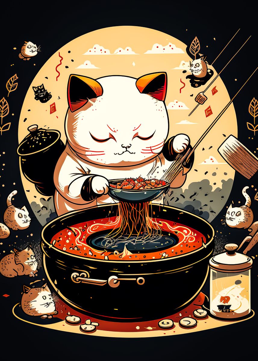 'sushi cat chef japan' Poster, picture, metal print, paint by Finnian ...