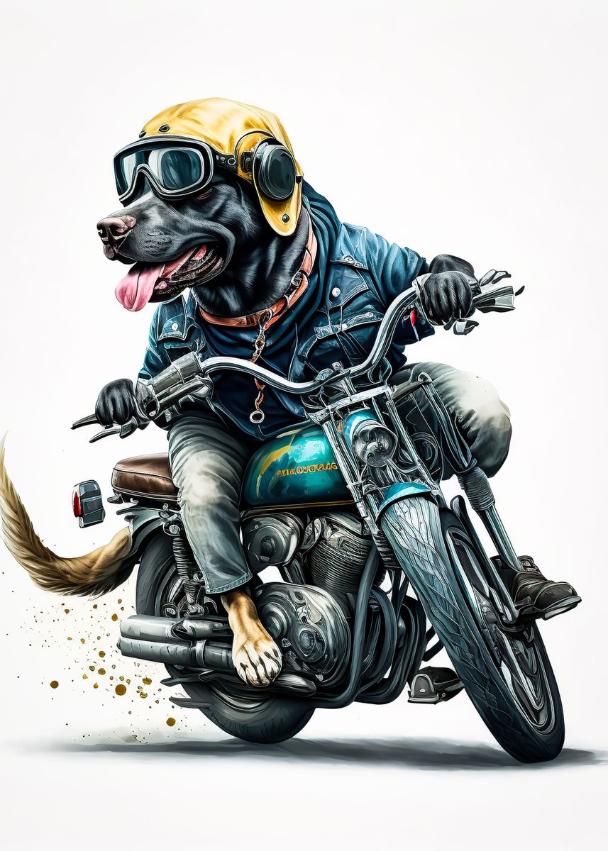 'Cute Dog Riding a bike' Poster, picture, metal print, paint by Lorelei ...