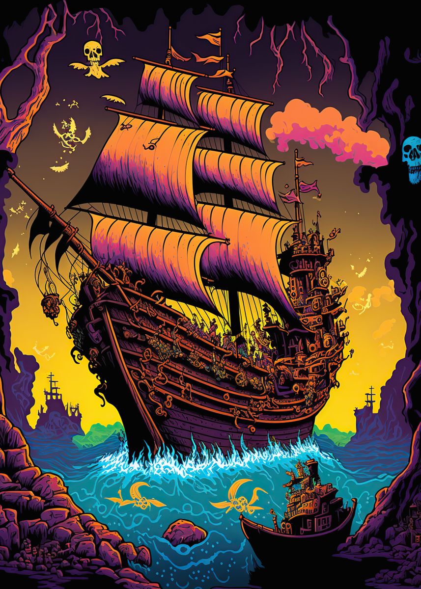 'pirate ship colorful' Poster, picture, metal print, paint by Atlas ...