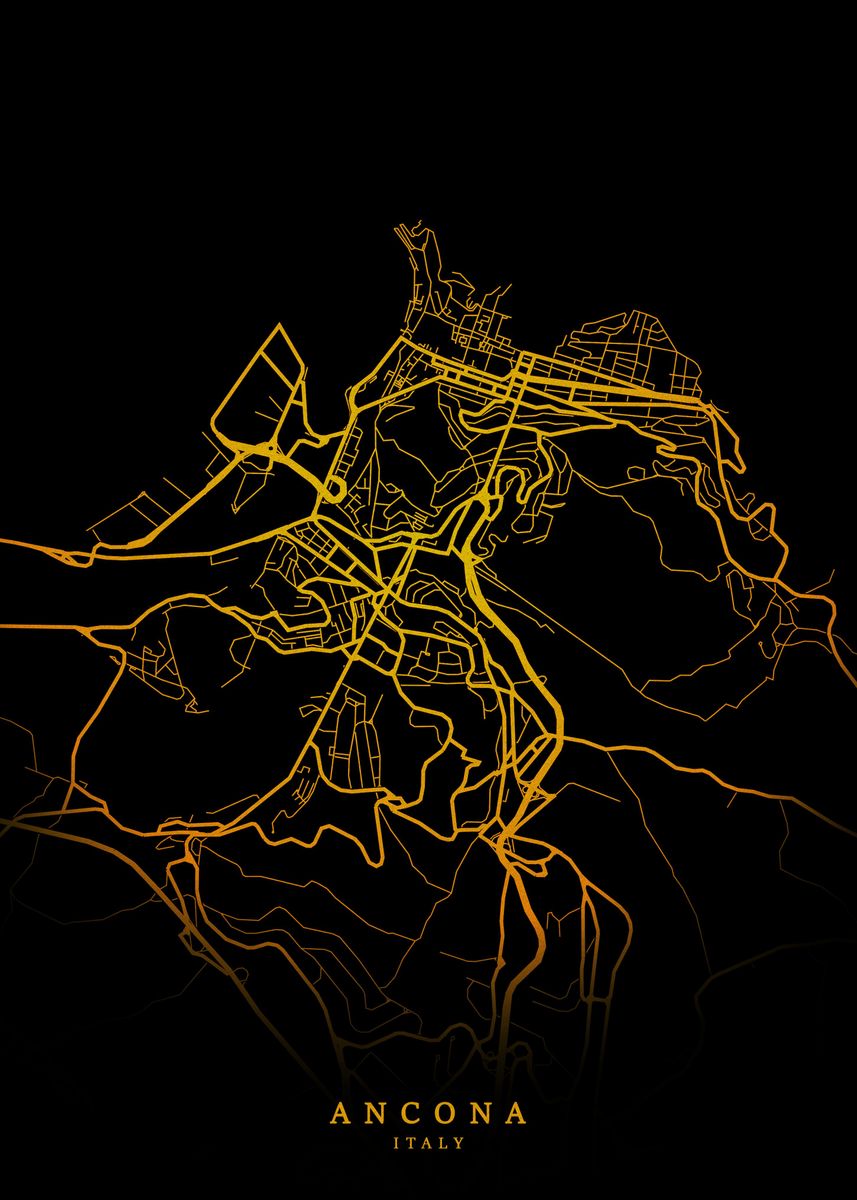 'Ancona City Map Gold' Poster, picture, metal print, paint by Trulaf ...