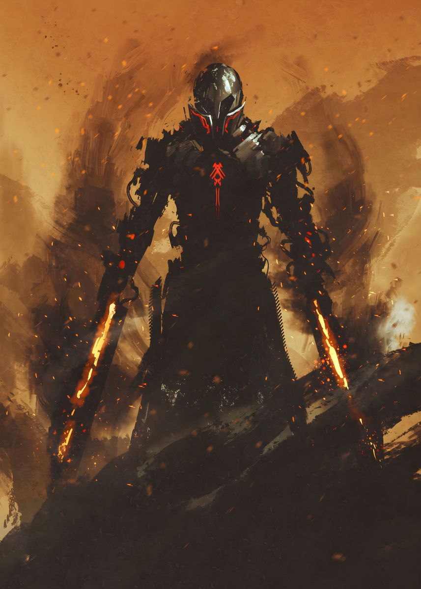 'fire flame swords' Poster, picture, metal print, paint by dwopp | Displate