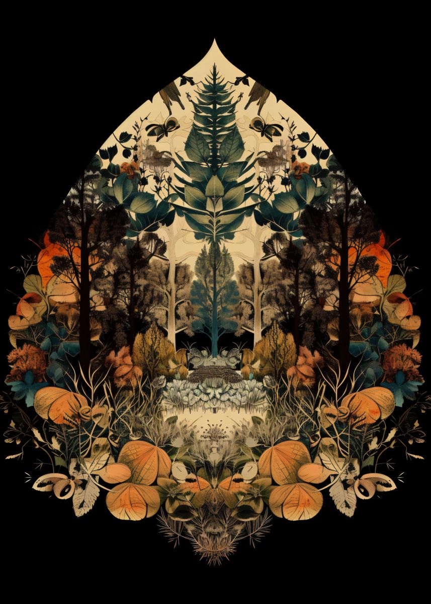 'Abstract Forest Symmetry' Poster, picture, metal print, paint by ...