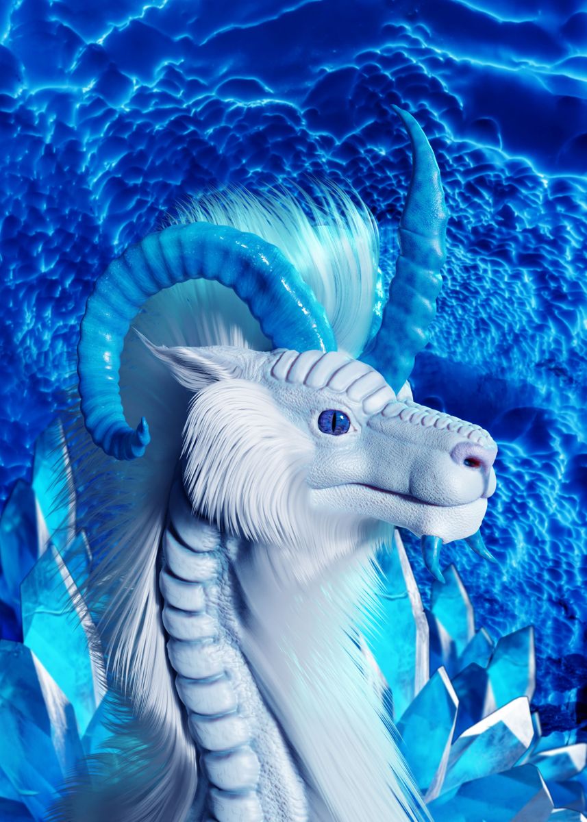 'Ice Dragon Bust' Poster, picture, metal print, paint by Genris | Displate