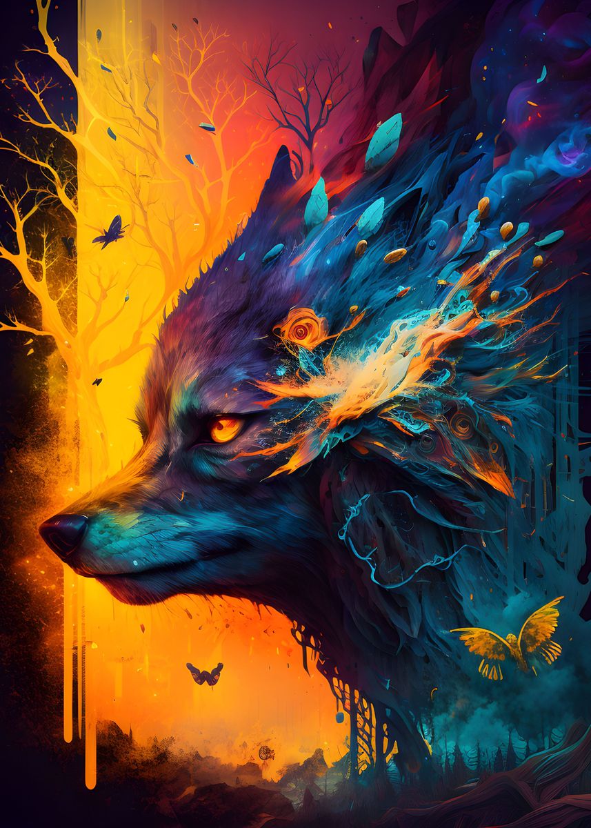 'Colorful Nightmare Wolf' Poster, picture, metal print, paint by Tim ...
