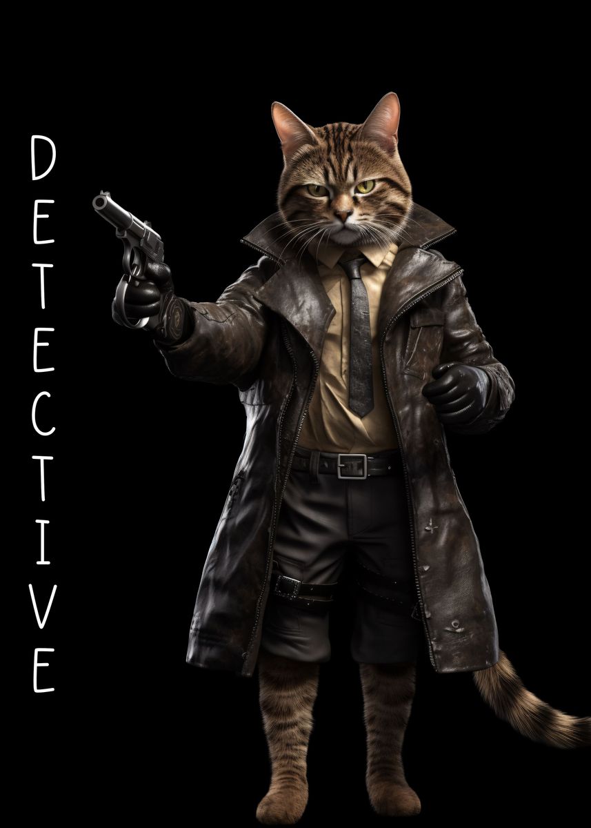 'Detective Cat' Poster, picture, metal print, paint by GoodLifeImages ...