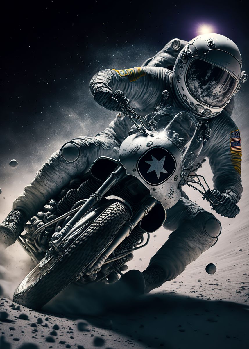 'Astronaut riding motorbike' Poster, picture, metal print, paint by ...
