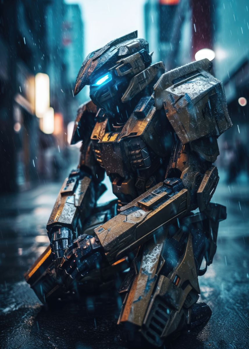 'Mech Warrior kneels' Poster, picture, metal print, paint by Michael ...