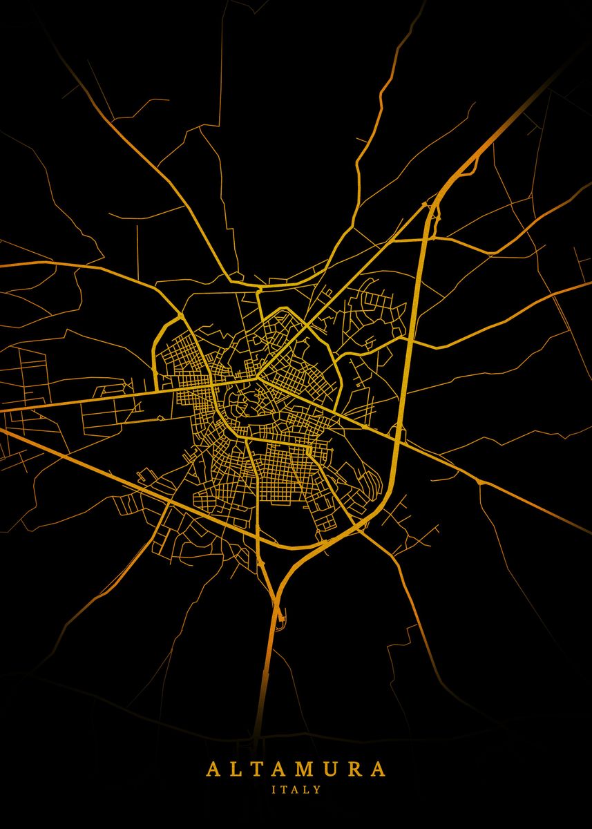 'Altamura City Map Gold' Poster, picture, metal print, paint by Trulaf ...