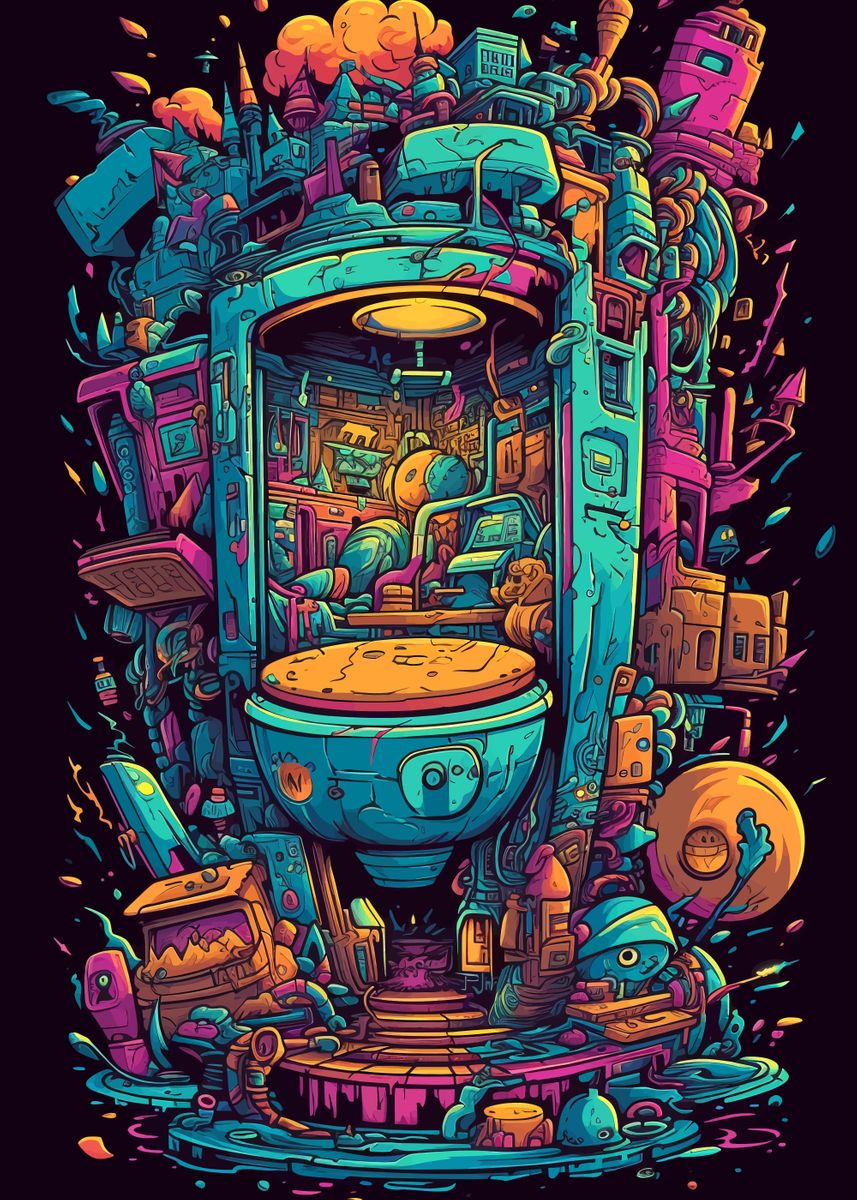 'Toilet Vintage Cartoon' Poster, picture, metal print, paint by amelie ...