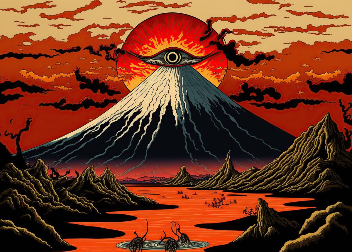 'Red Sunset over Mount Fuji' Poster by DorthyToy | Displate